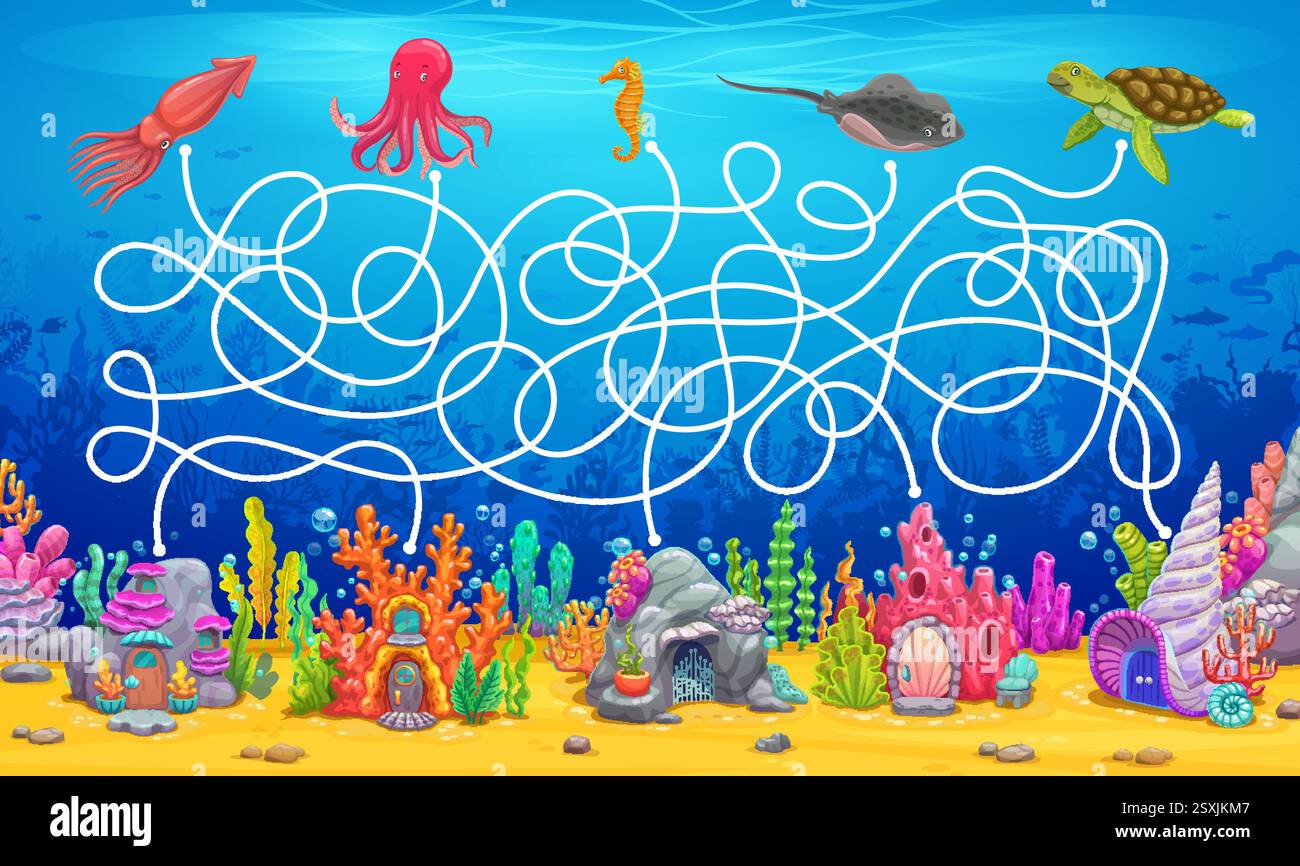 Kid labyrinth maze game, help to sea animals find their underwater ...
