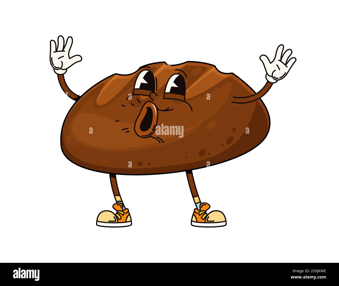 Funny groovy bread character with joyful expression and lively pose ...