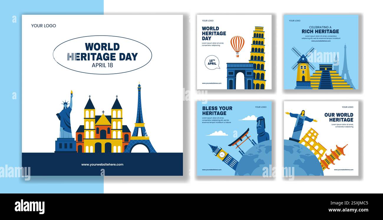 Heritage Day Social Media Post with Cultural Landmarks in a Flat ...