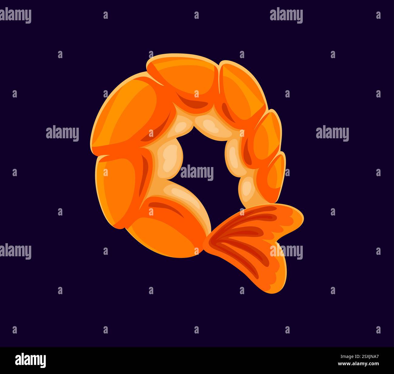 Fast food shrimp meal cartoon alphabet font letter Q. Takeaway menu ...