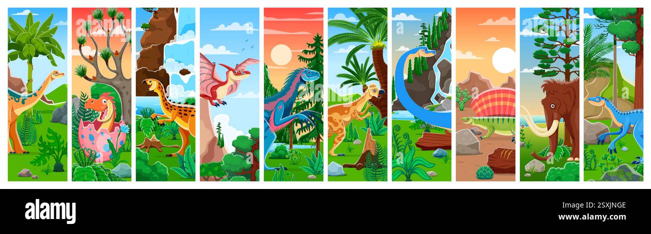 Prehistoric dinosaurs and reptiles collage, vector dino animals ...