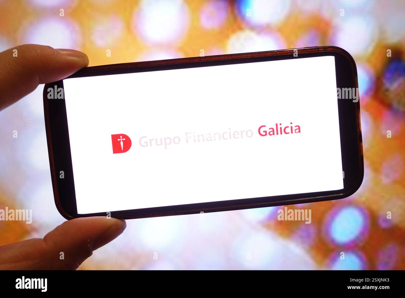 In this photo illustration, the Galicia Financial Group company logo is seen displayed on a ...