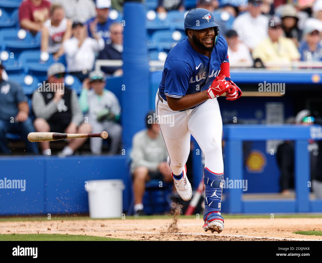 Toronto Blue Jays infielders Vladimir Guerrero Jr. tosses the bat after ...