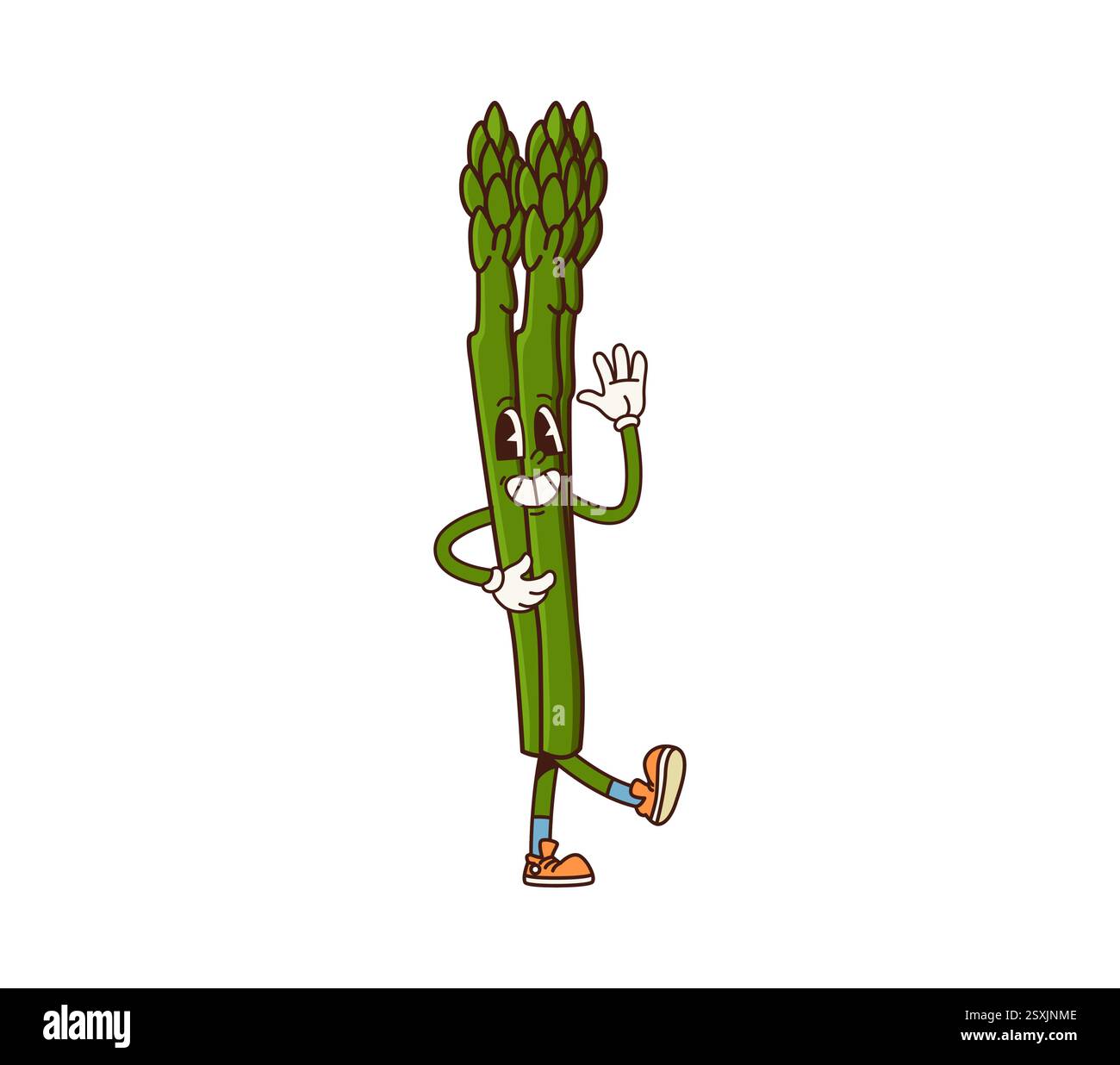 Funny groovy asparagus vegetable cartoon character with funny face ...