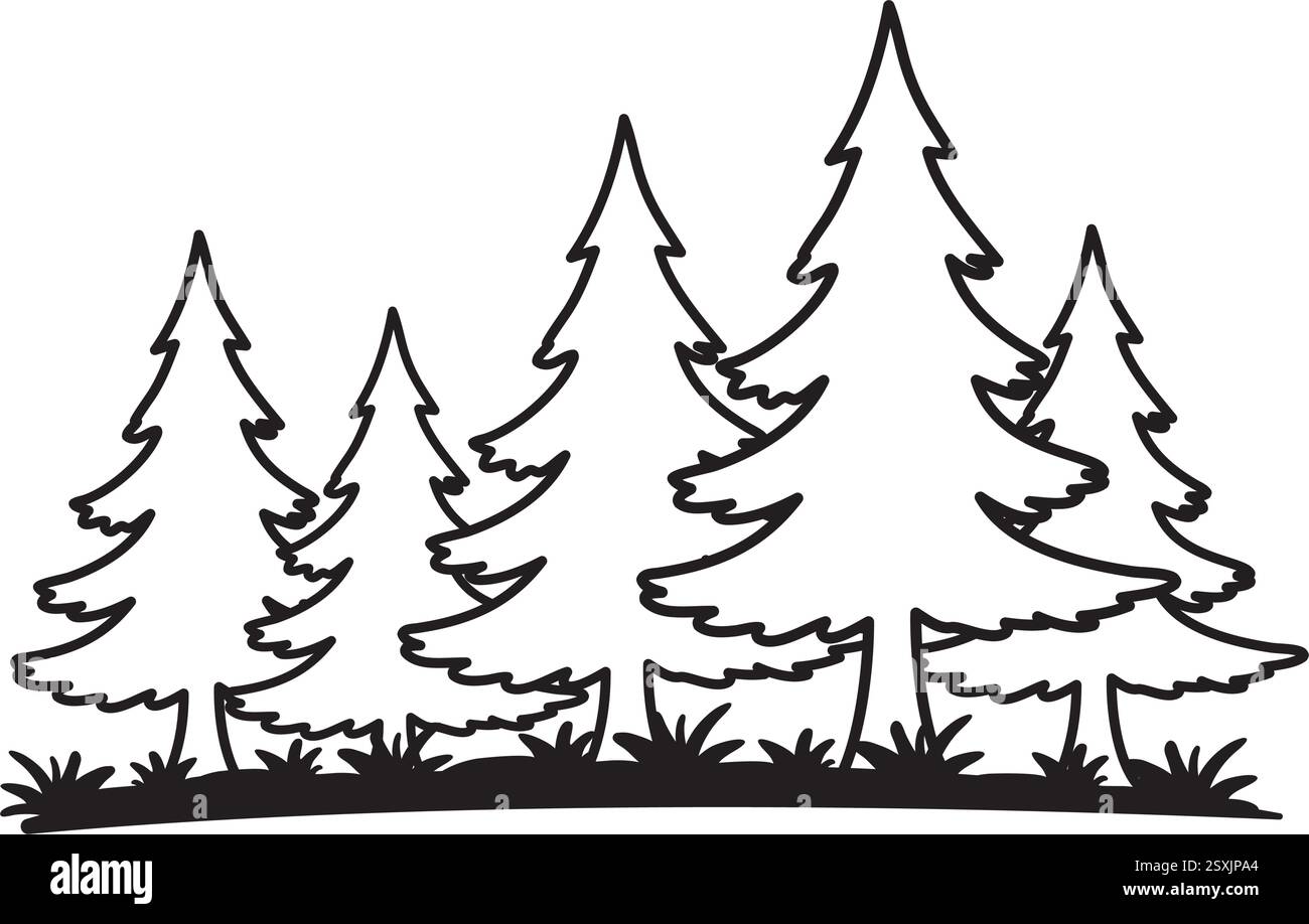 Forest Outline Pine Trees Black and White Stock Vector Image & Art - Alamy