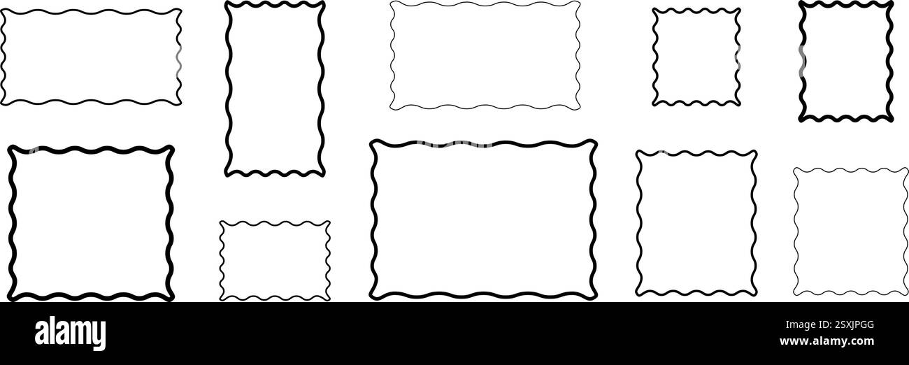 Wavy frames set, modern zigzag borders. Squiggly shapes design Stock ...