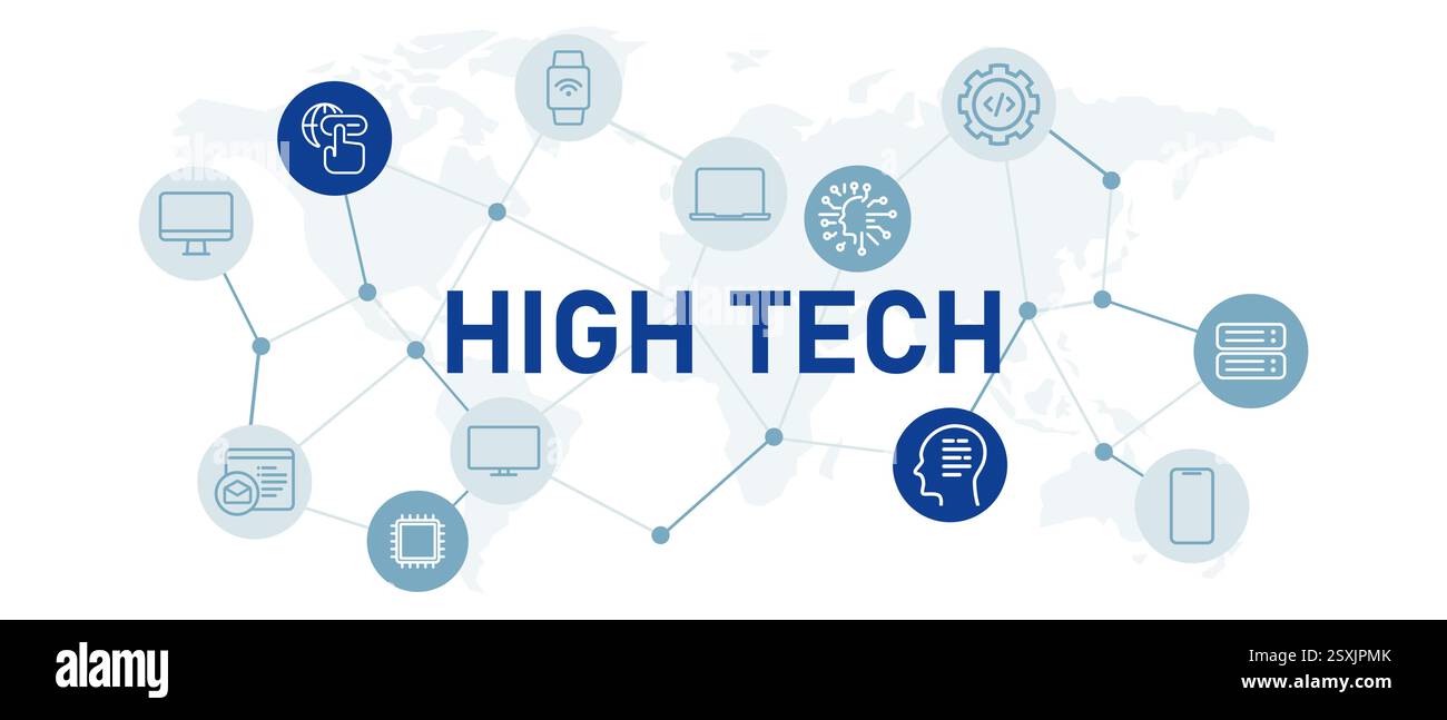 High tech icon set with illustration computer networking AI artificial ...