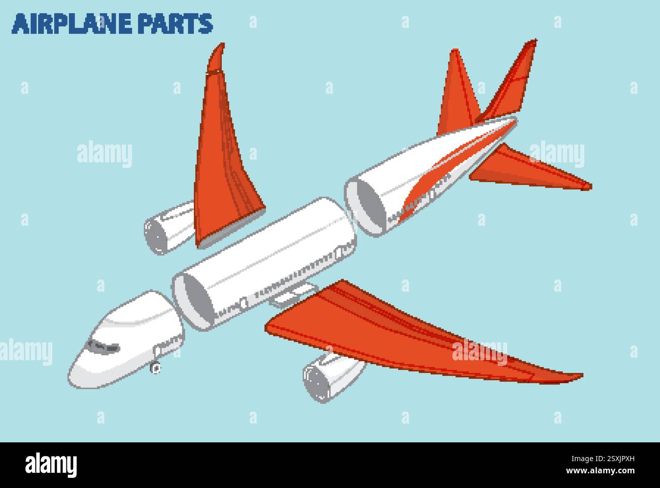 Vector illustration showing disassembled airplane components Stock ...