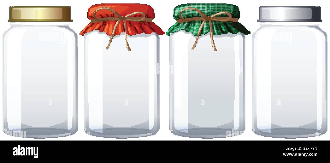 Four jars with colorful, patterned fabric lids Stock Vector Image & Art ...