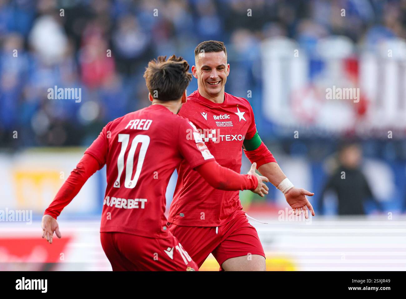 Chorzow, Poland. 22nd Feb, 2025. Frederico Duarte of Wisla Krakow (L ...