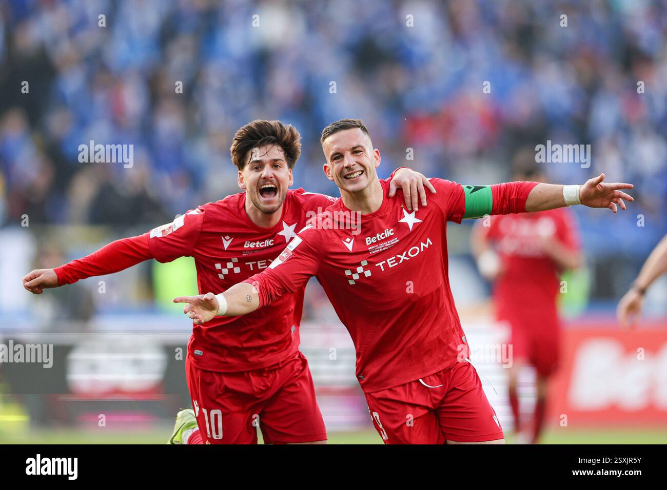 Chorzow, Poland. 22nd Feb, 2025. Frederico Duarte of Wisla Krakow (L ...