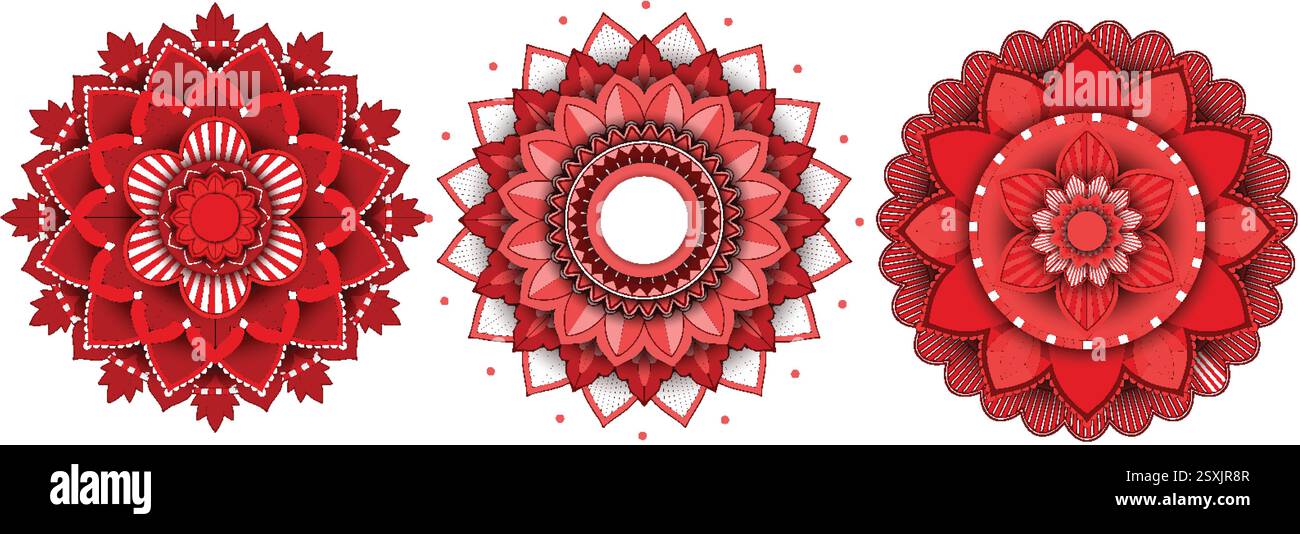 Three detailed red mandalas with geometric patterns Stock Vector Image ...