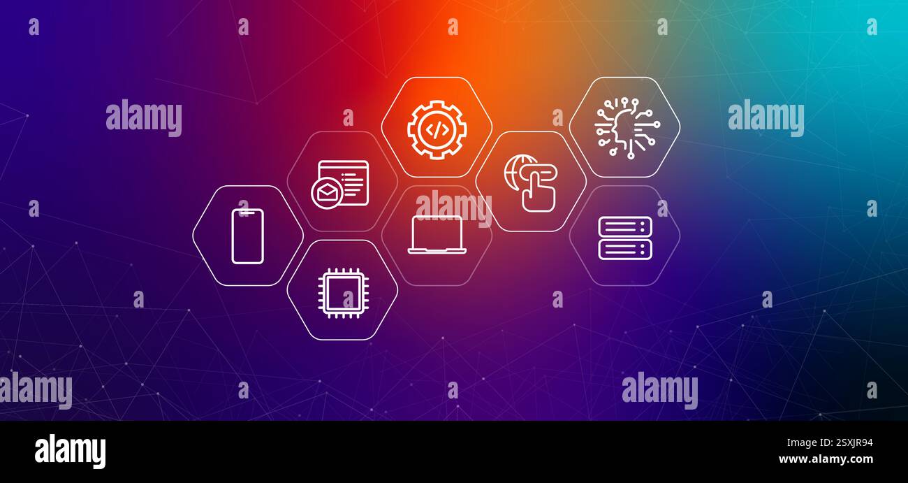 High tech gradient header internet smart technology robot machine data algorithm database system ...