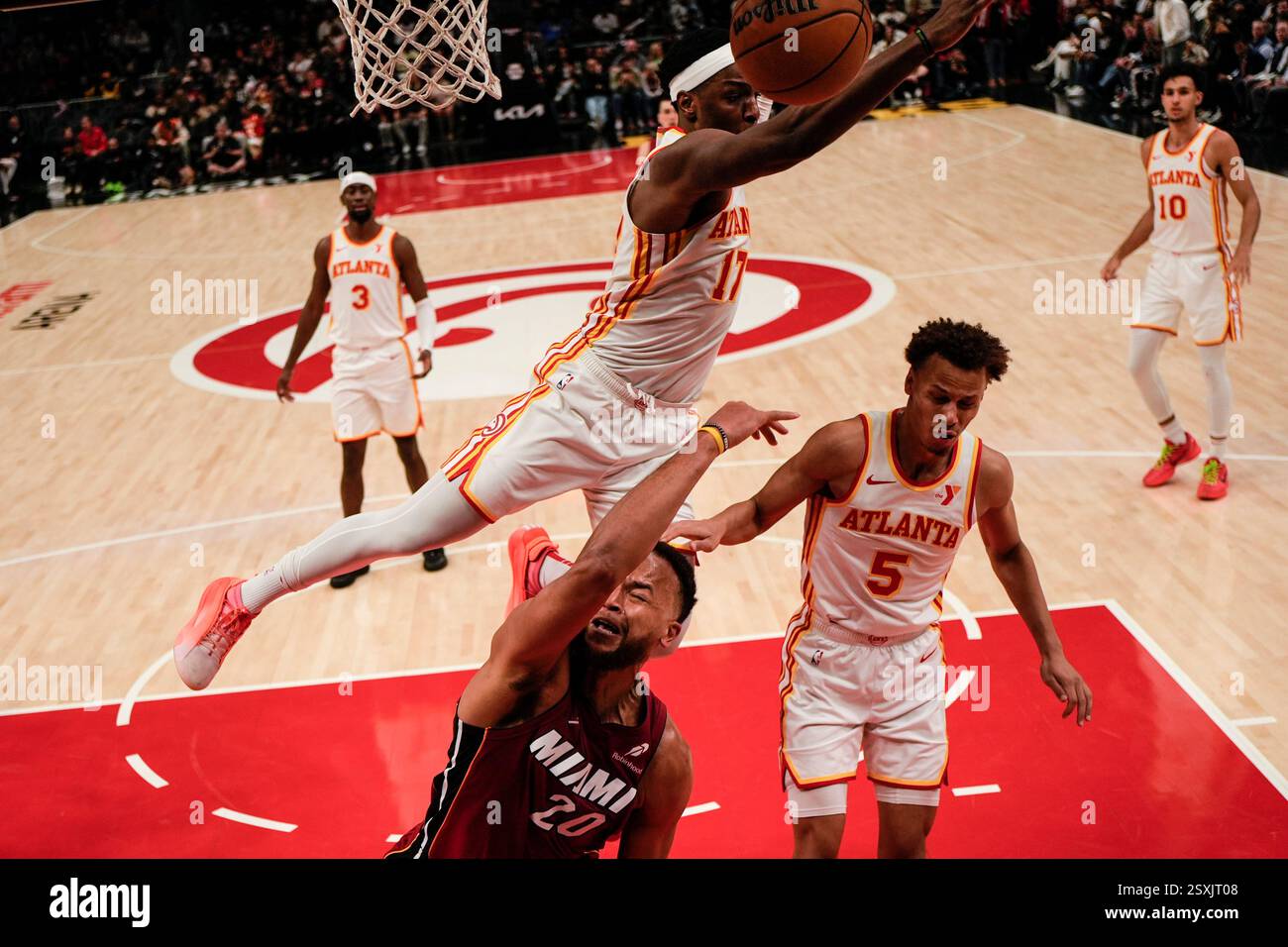 Atlanta Hawks forward Onyeka Okongwu (17) works for the ball against ...