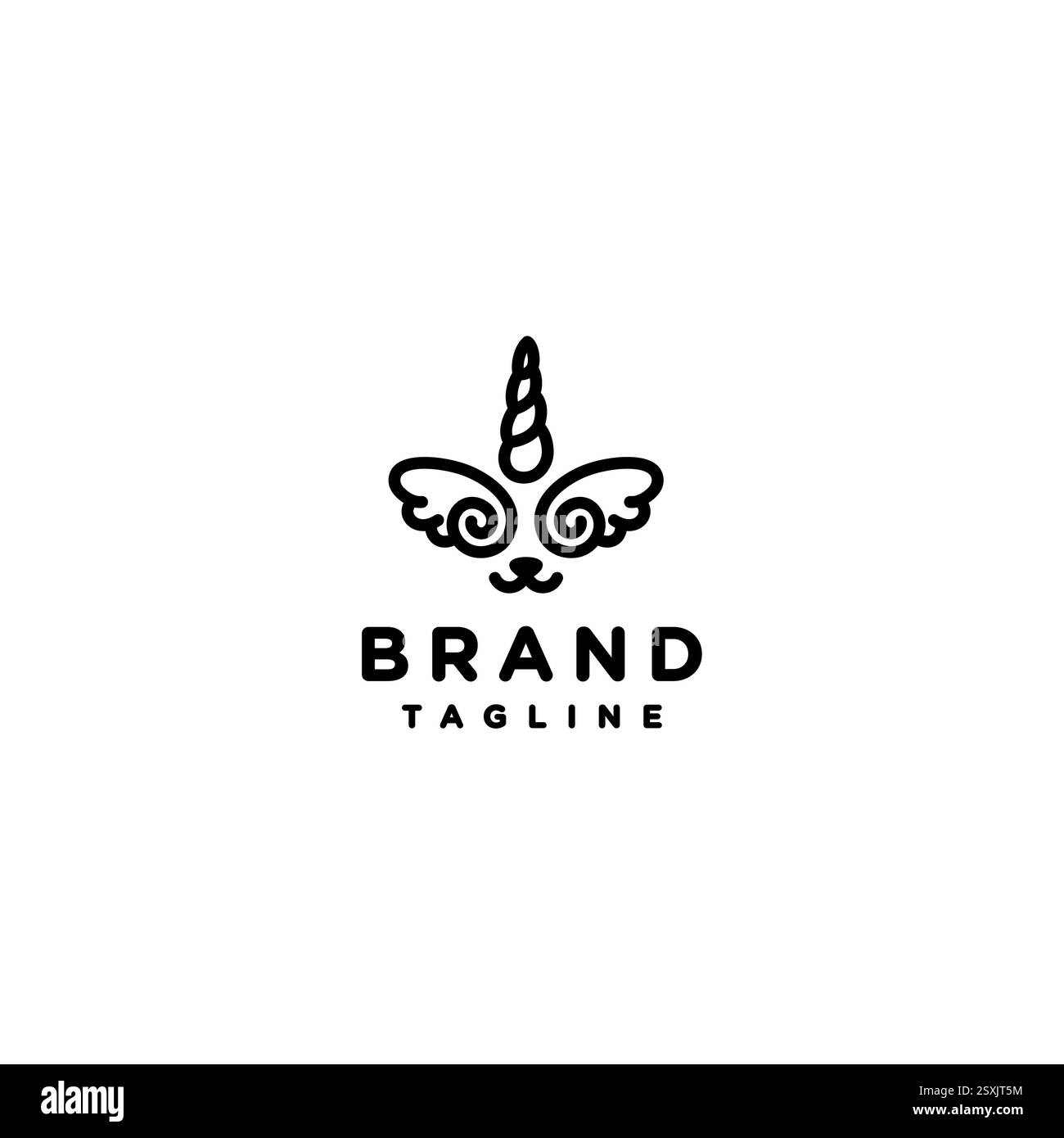 Fun Unicorn Face Lines Logo Design. Unicorn Horn Pair of Wings And Cute ...