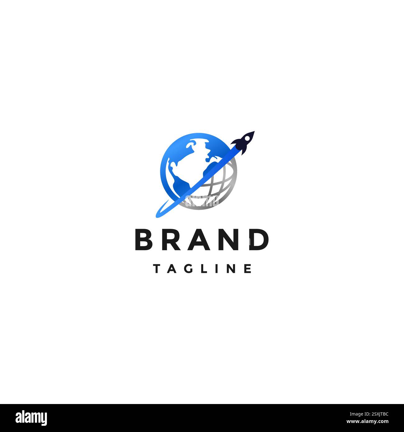 Rocket Around Globe Earth Logo Design. Rocket Launches Between Globe ...