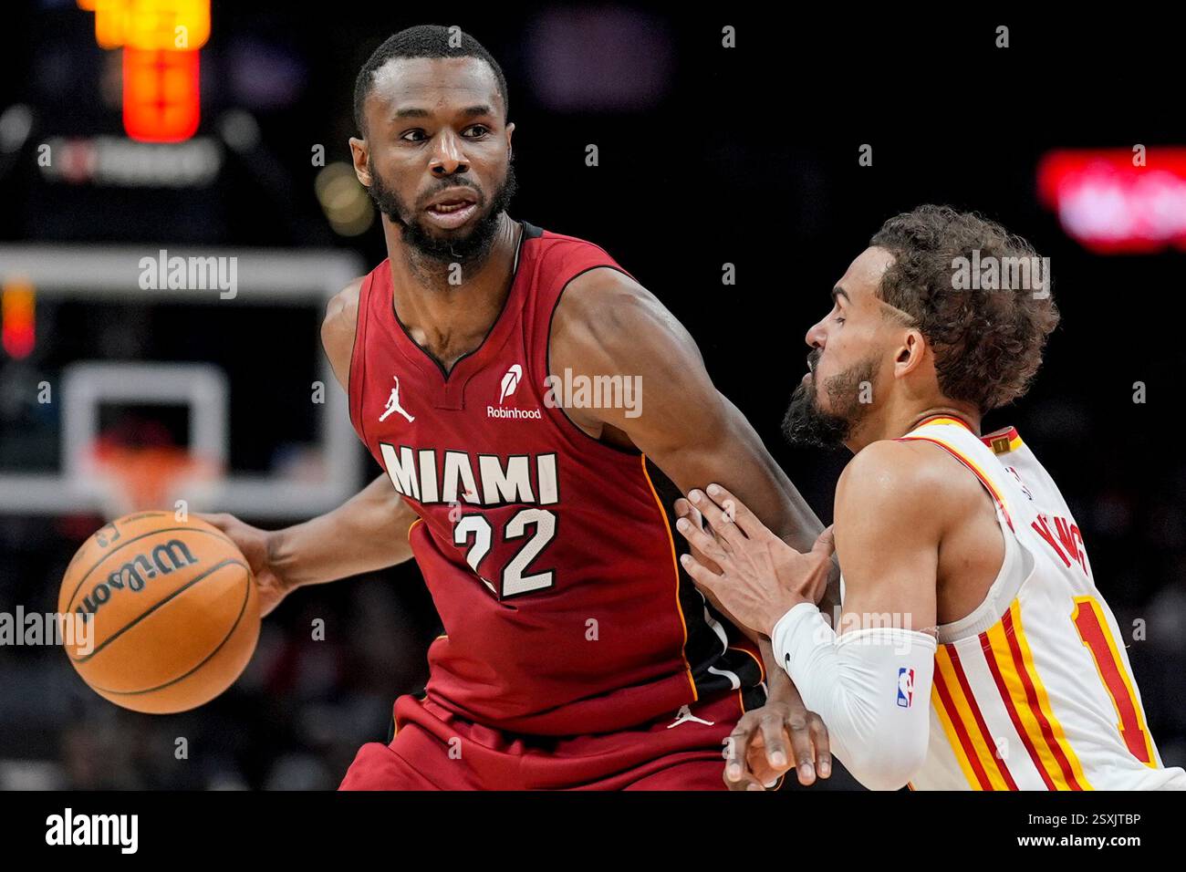 Miami Heat forward Andrew Wiggins (22) drives against Atlanta Hawks ...