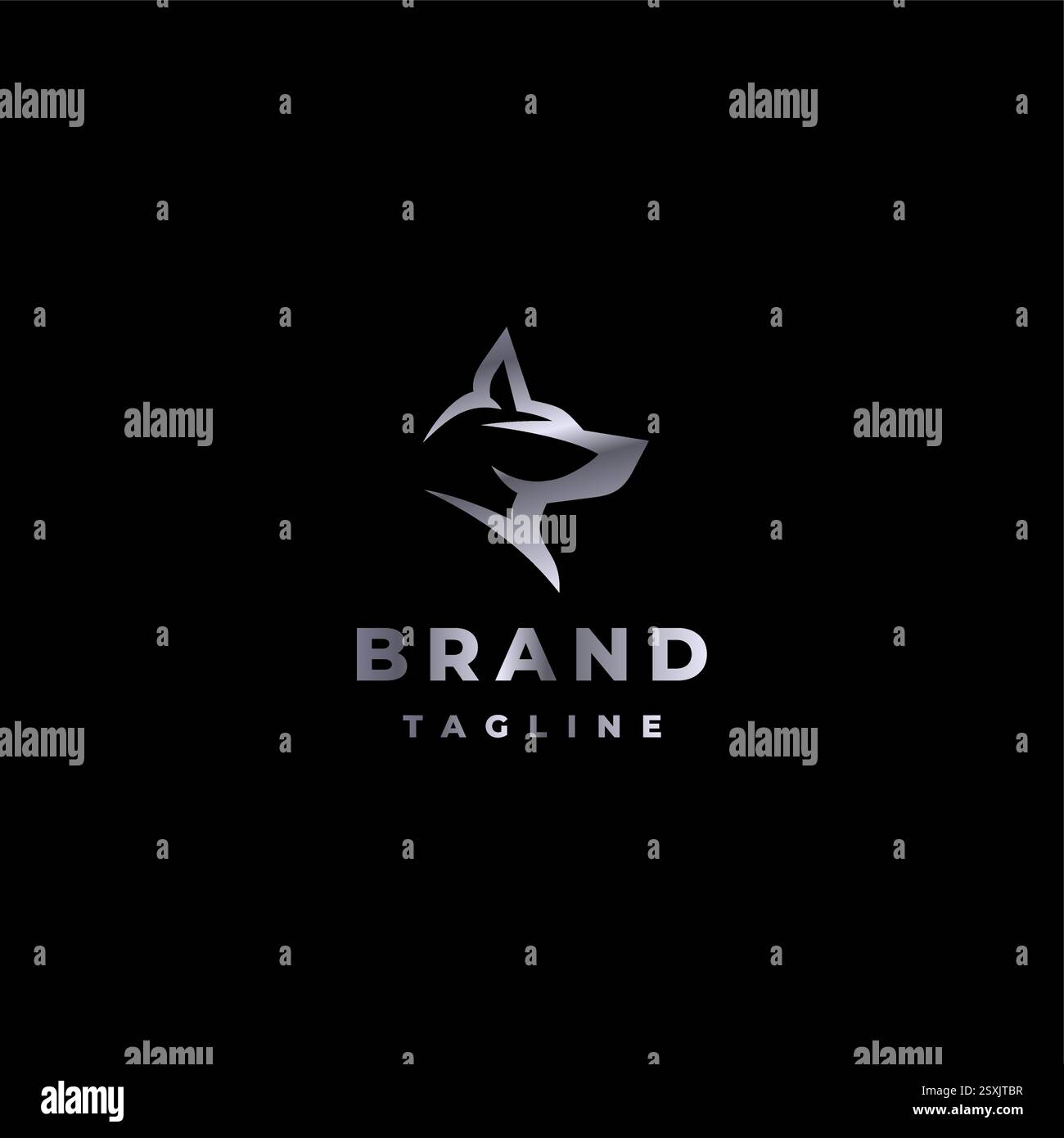 Silver Strong Dog Silhouette Logo Design. Brave Metallic Dog Head Logo ...