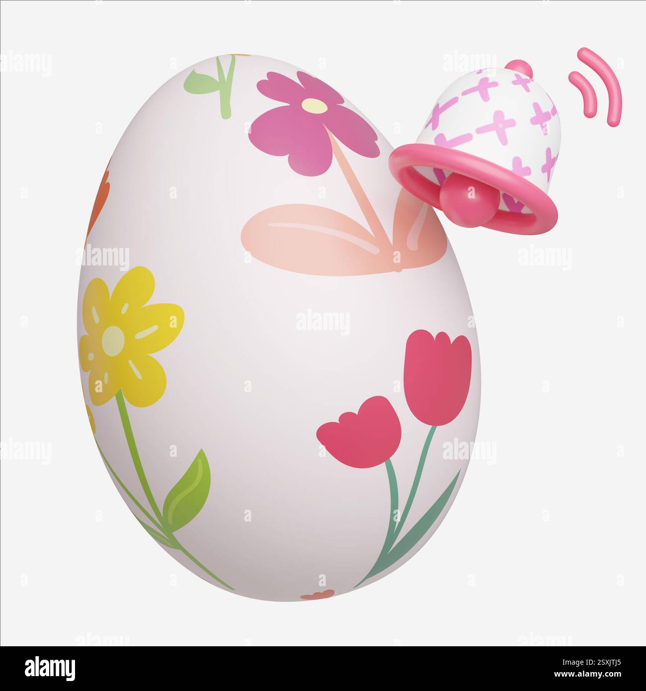 Easter Egg with Floral Pattern and Easter bell, Easter Egg icons. 3D ...