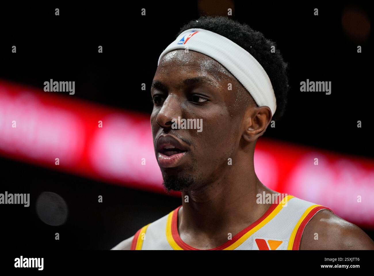 Atlanta Hawks forward Onyeka Okongwu (17) moves toward the bench during ...