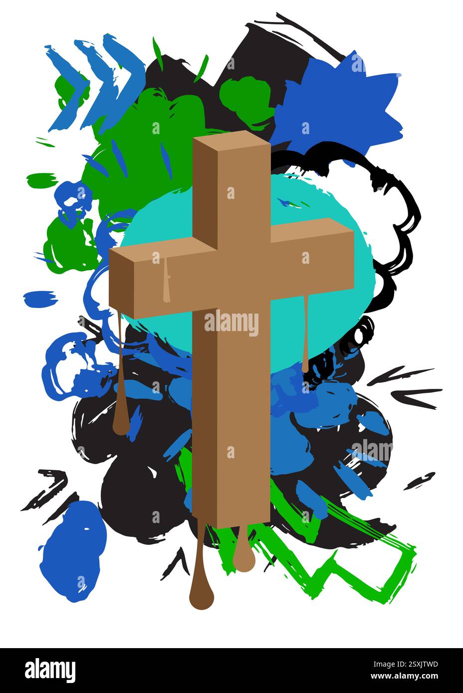 Religion cross, Crucifix graffiti. Abstract modern street art ...