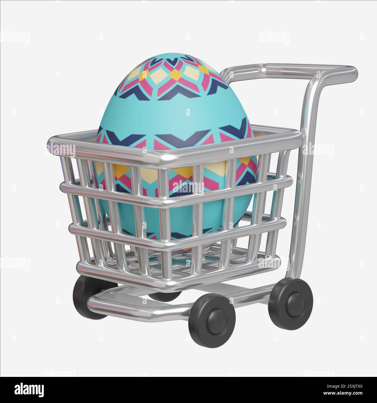 Colorful Easter Egg in Miniature Shopping Trolley, Easter Egg icons. 3D ...