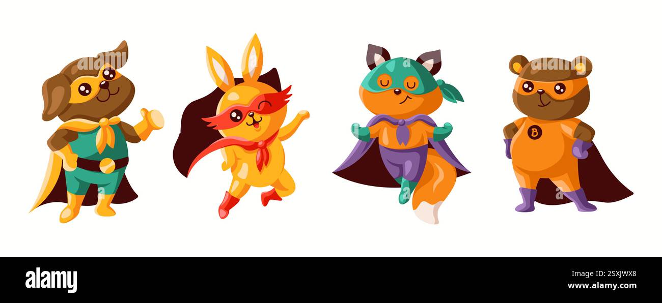 Illustration of cute cartoon animals dressed as superheroes with ...