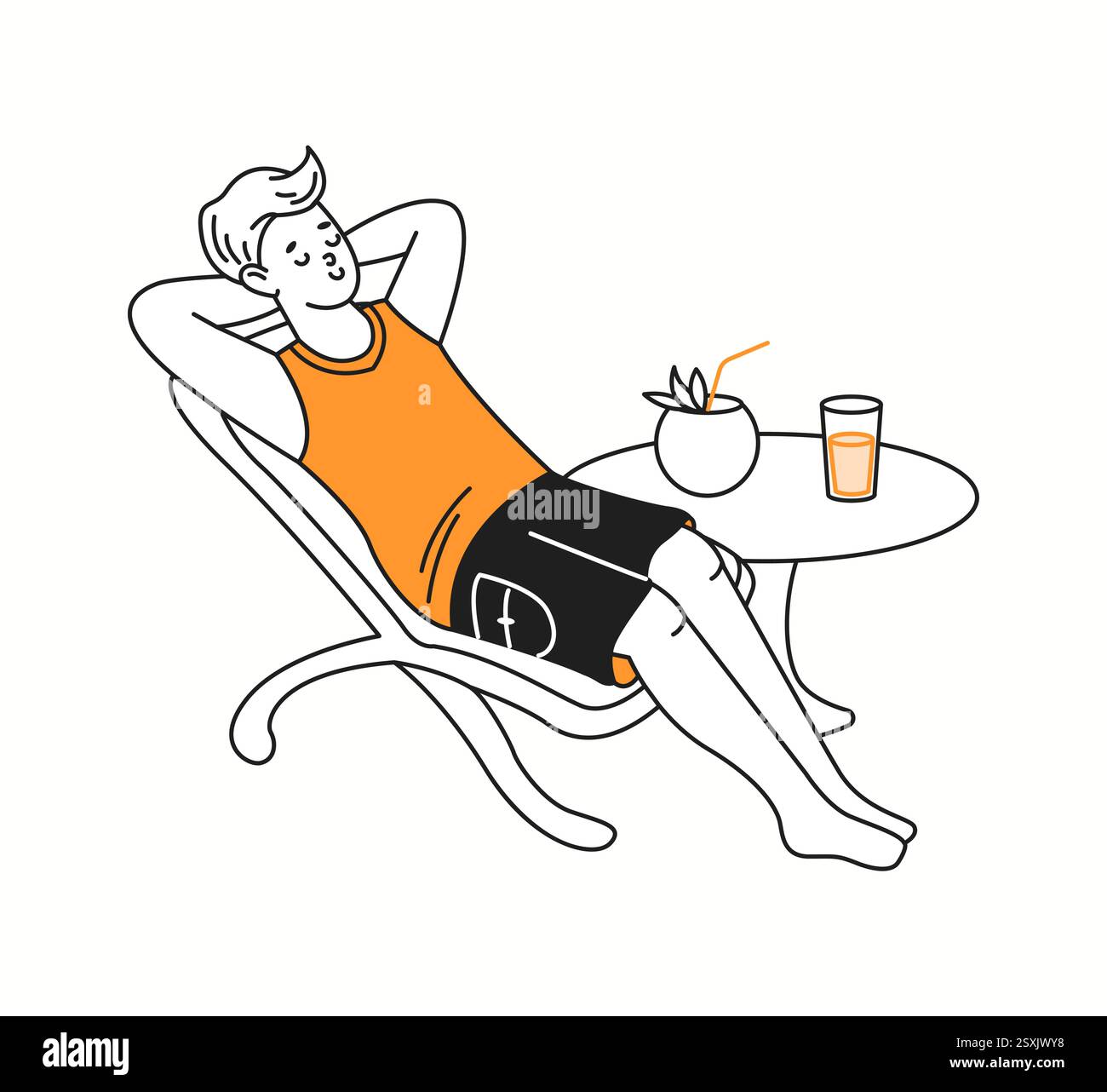 A man leaning back comfortably on a beach chair, enjoying the peaceful ...