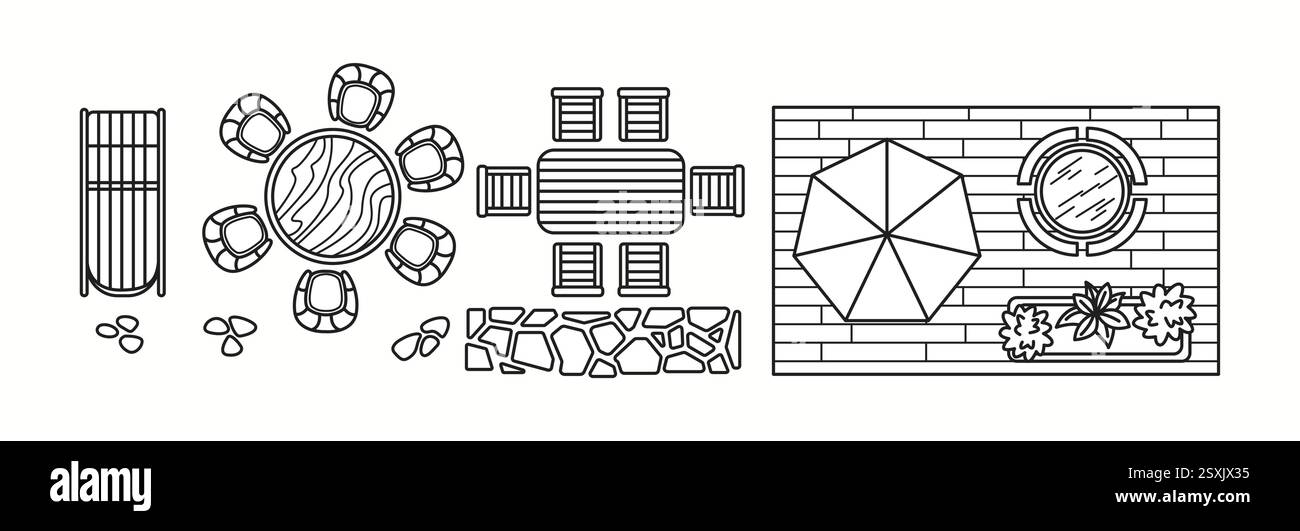 Vector illustration of an outdoor seating arrangement with patio decor ...