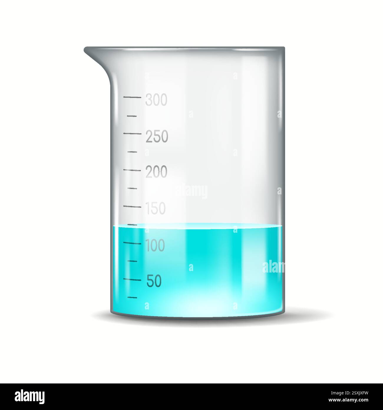 Image of a transparent measuring beaker containing a blue liquid up to ...