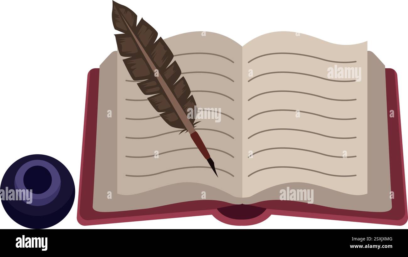 Open poem book with feather quill icon Stock Vector Image & Art - Alamy