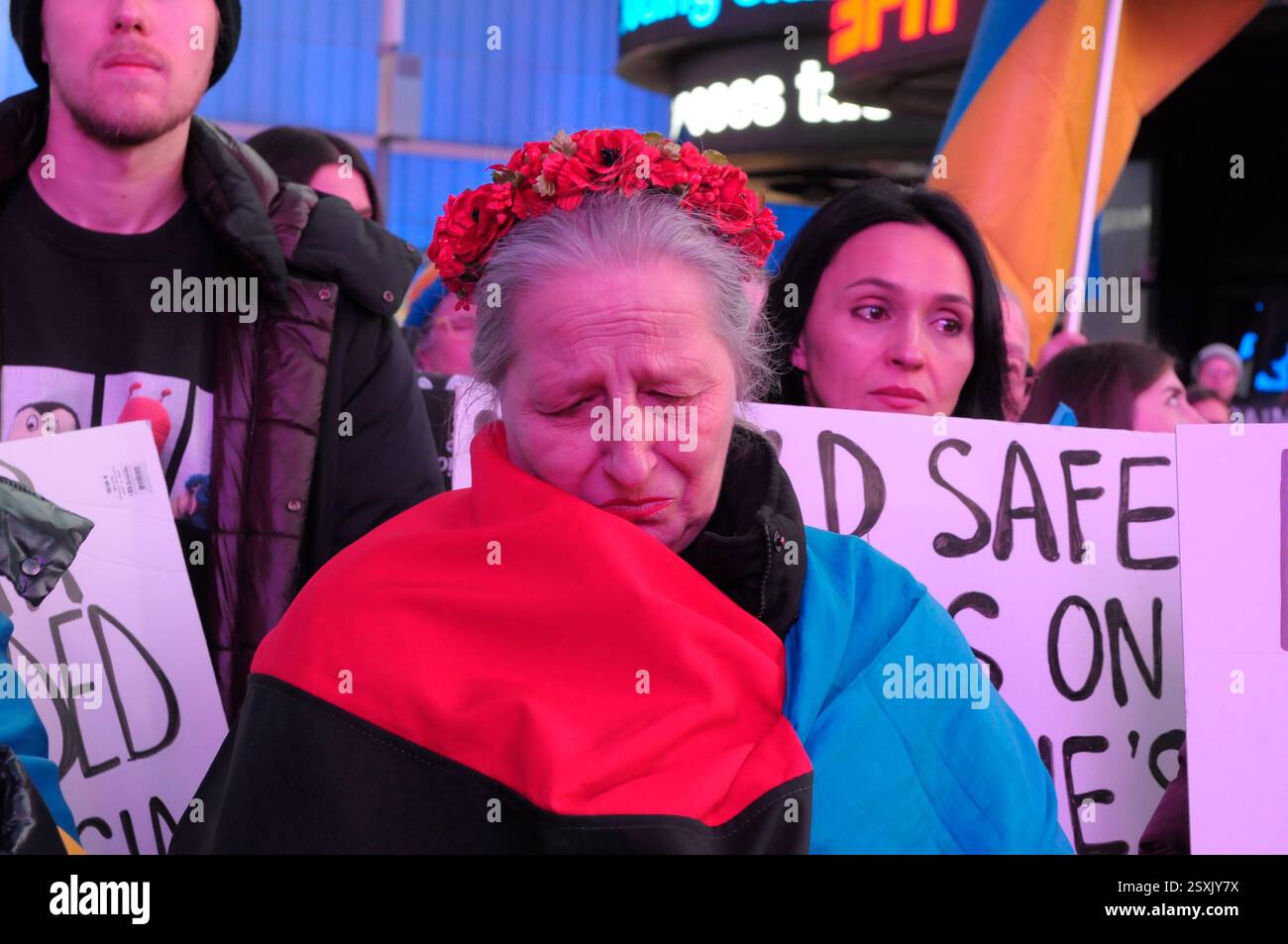 New York, United States. 24th Feb, 2025. A pro-Ukraine demonstrator ...