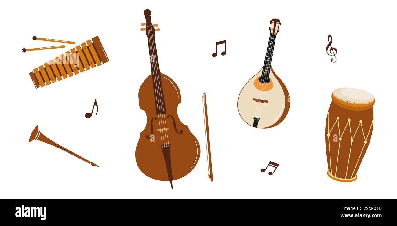 Various musical instruments displayed in a creative arrangement with ...