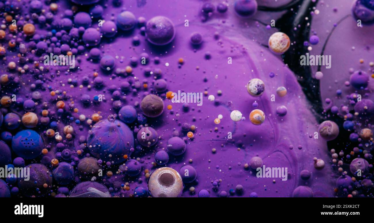 Oil drop paint. Fizzy liquid. Colorful fluid mix bubble floating. Wave ...