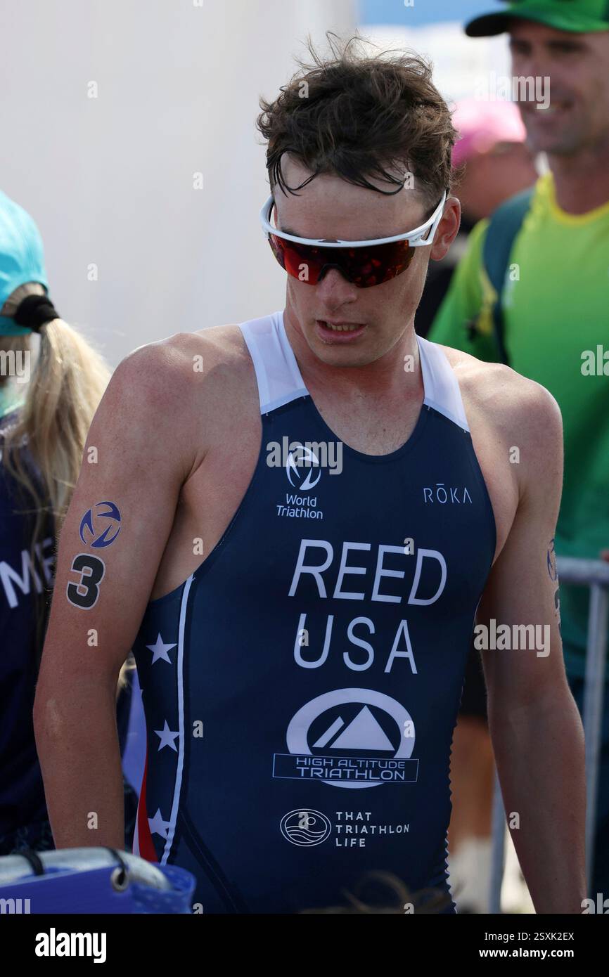 John Reed, of Virginia Beach, Va., at the 2025 World Triathlon Cup ...