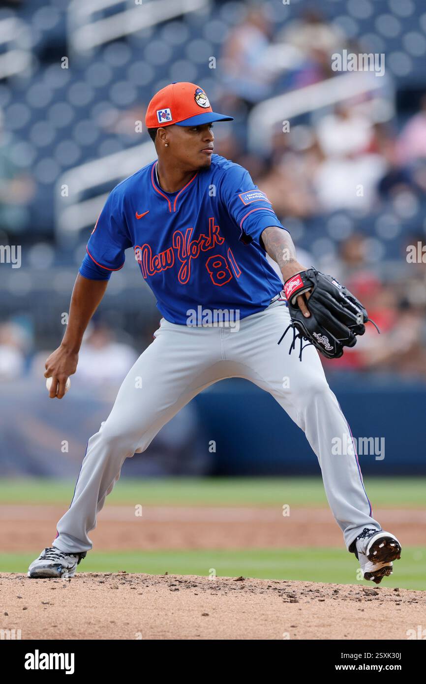 WEST PALM BEACH, FL - FEBRUARY 23: New York Mets pitcher Luis Moreno ...