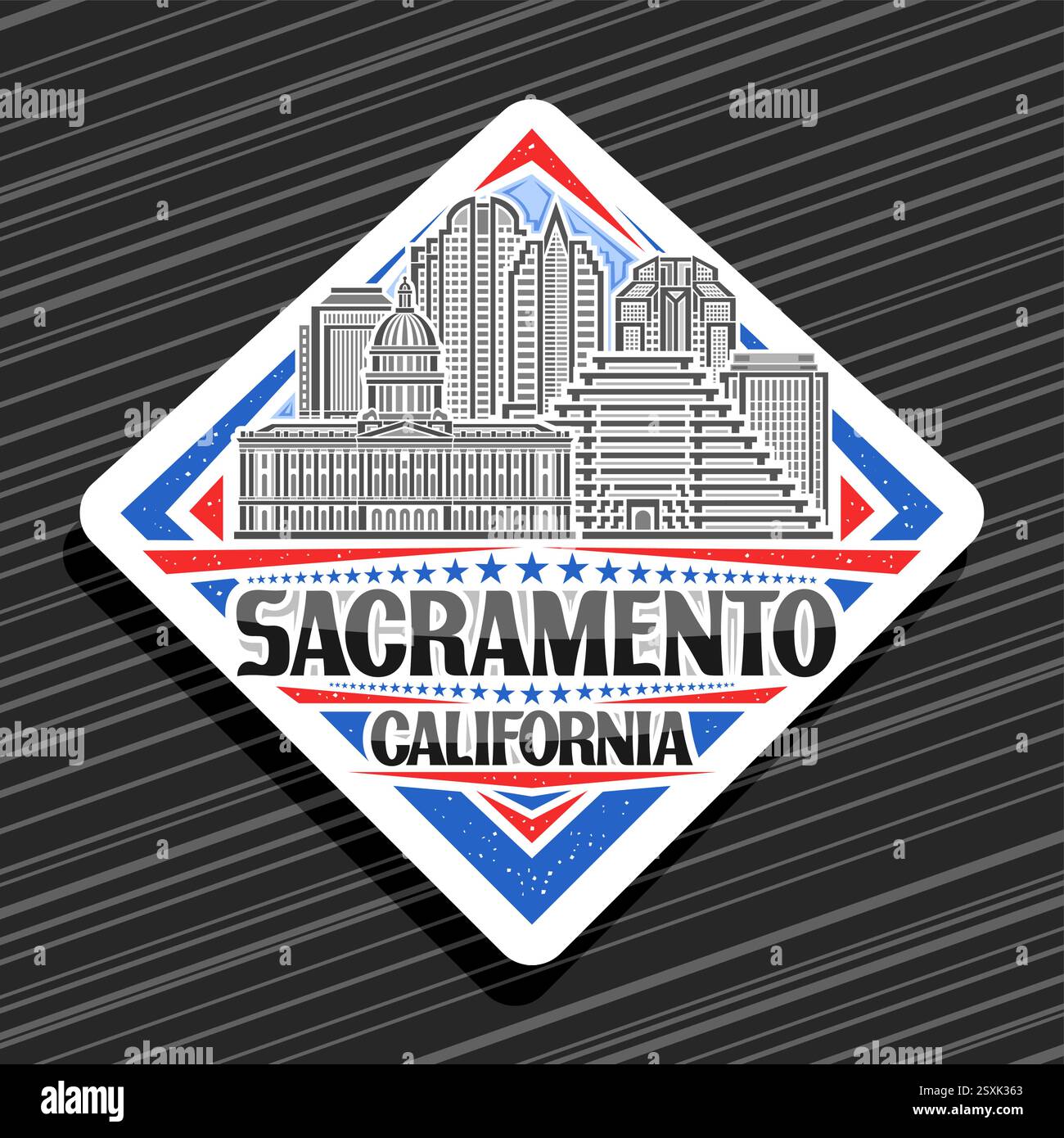 Vector logo for Sacramento, white decorative rhomb road sign with ...