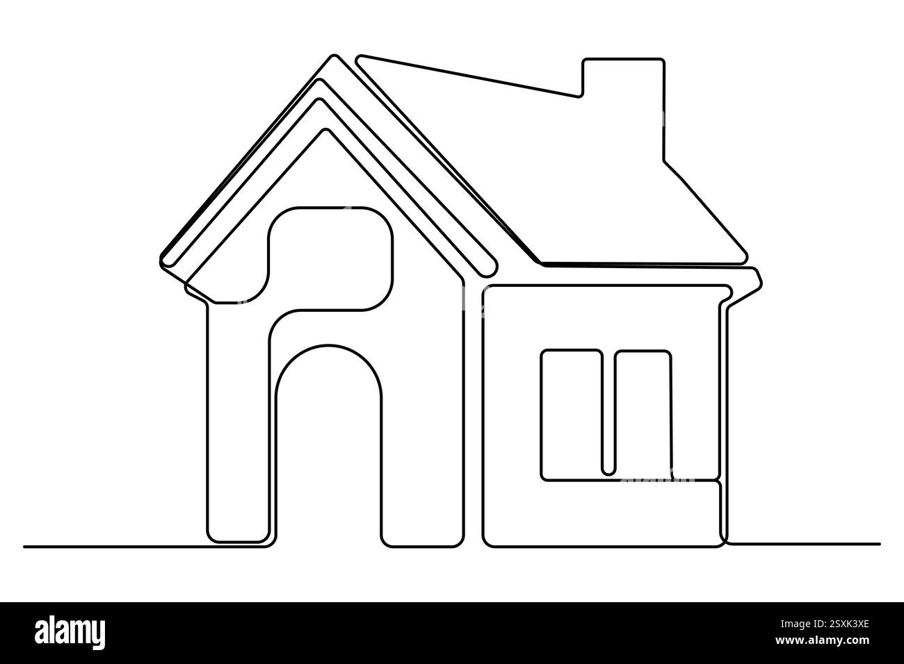 Continuous one line House concept outline isolated on white background ...