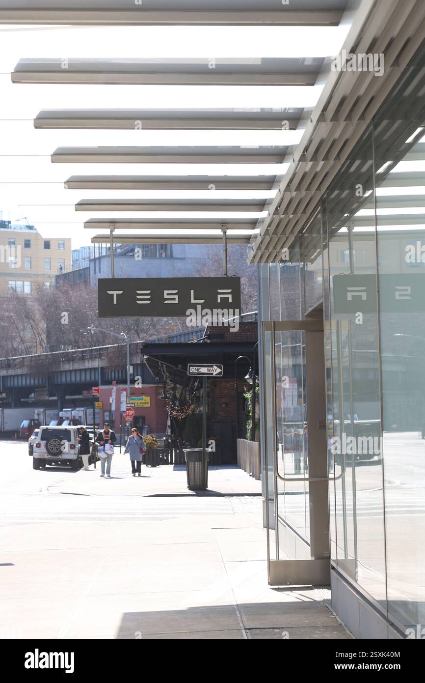 New York, United States. 23rd Feb, 2025. Tesla sign outside of Tesla ...