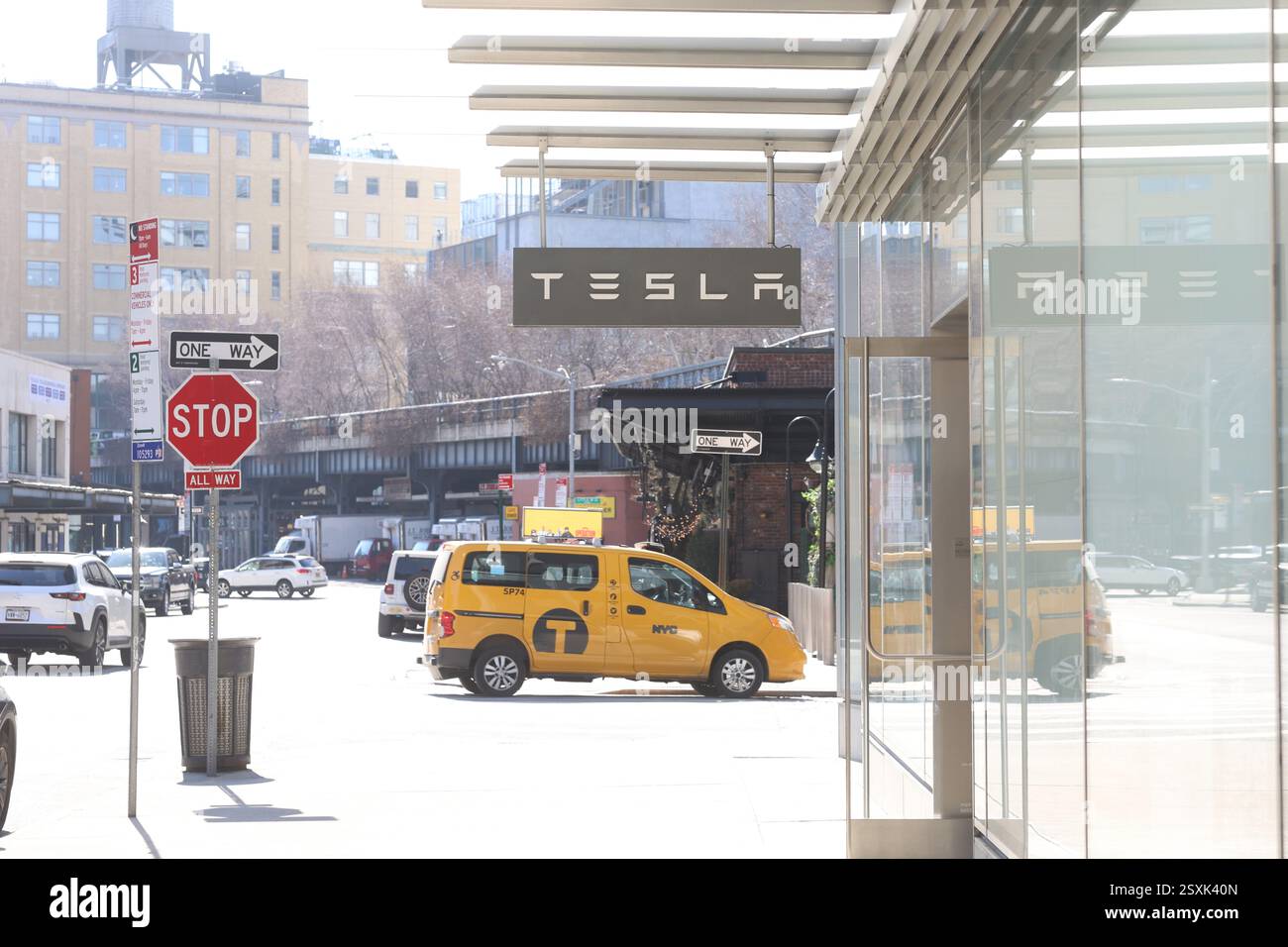 New York, United States. 23rd Feb, 2025. Tesla sign outside of Tesla ...