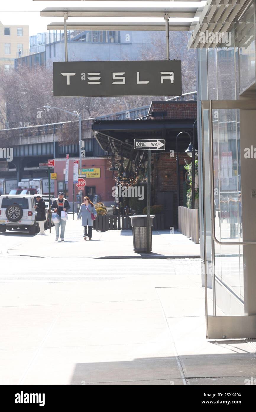 New York, United States. 23rd Feb, 2025. Tesla sign outside of Tesla ...