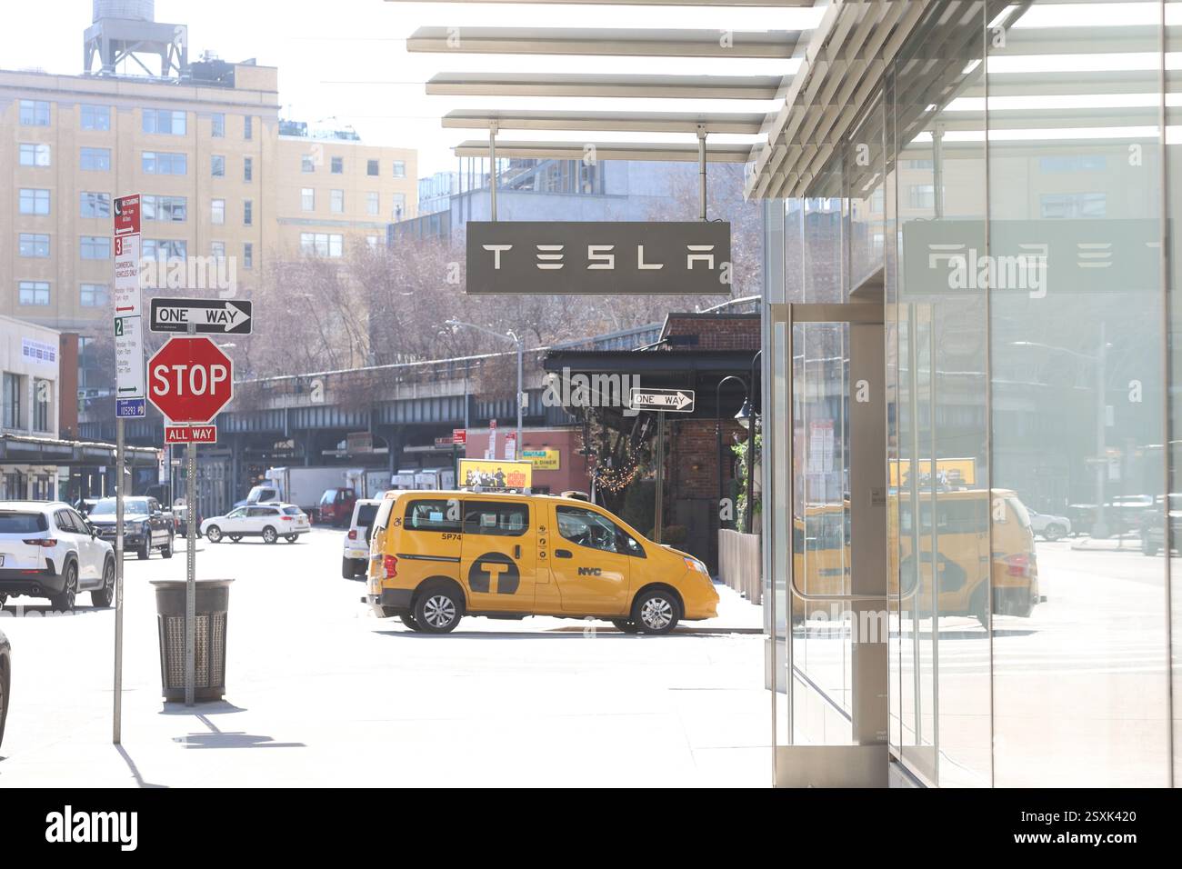 New York, United States. 23rd Feb, 2025. Tesla sign outside of Tesla ...
