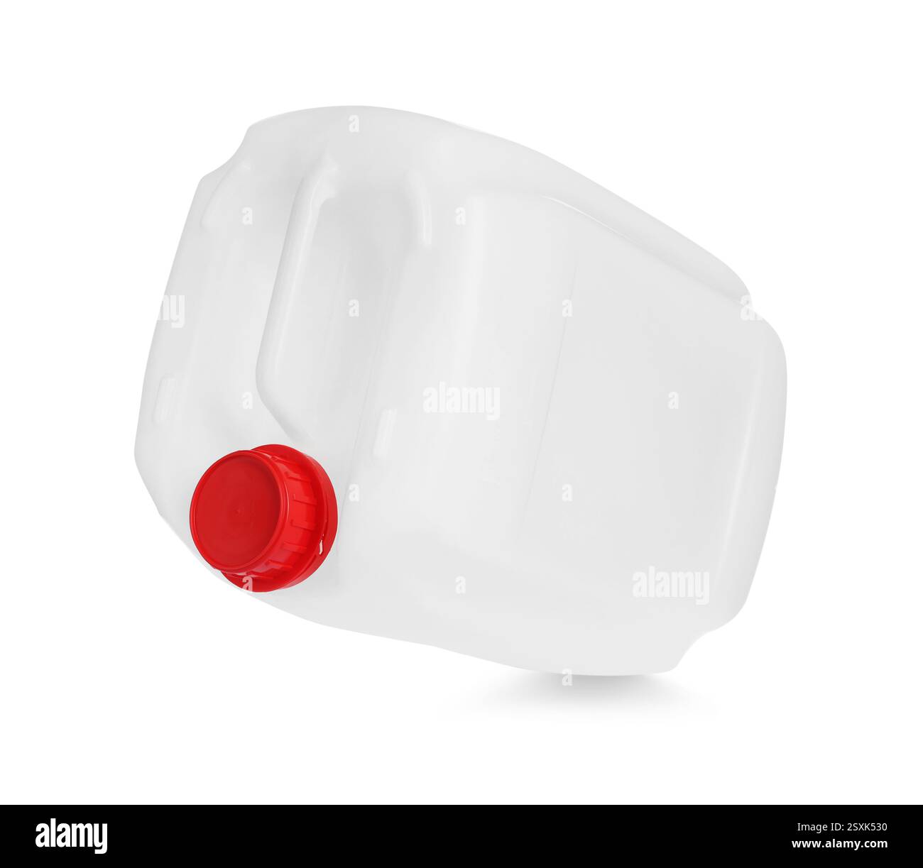 One plastic canister in air on white background Stock Photo - Alamy