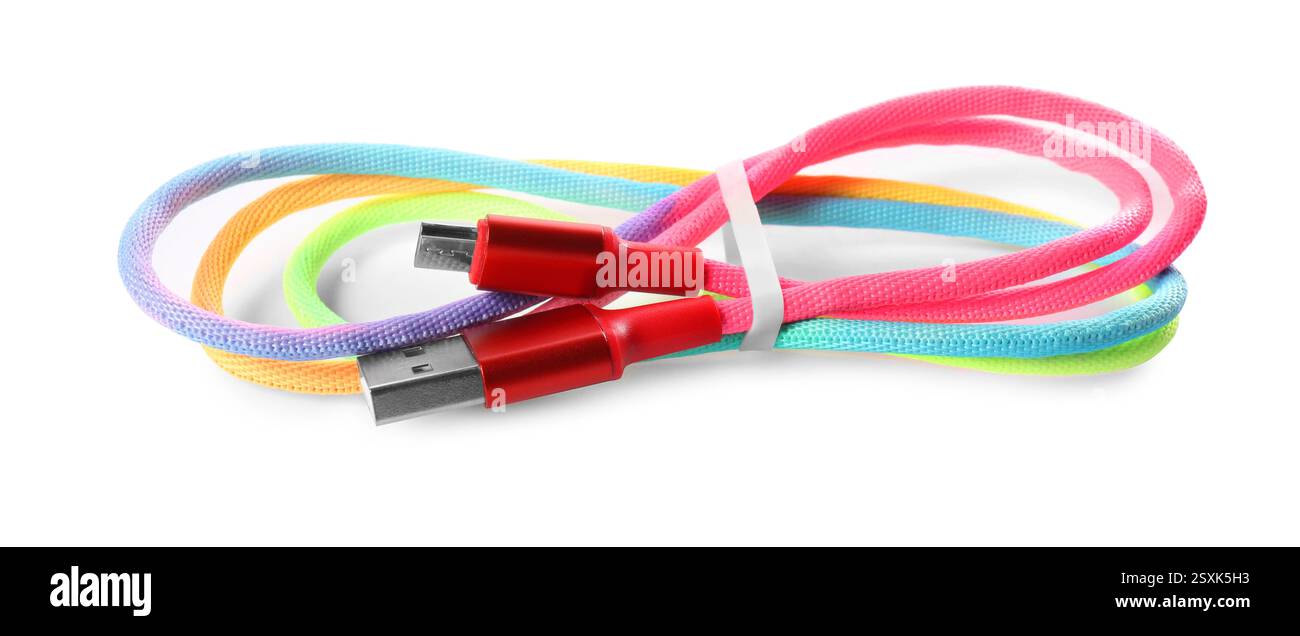 Colorful USB charge cable isolated on white Stock Photo - Alamy