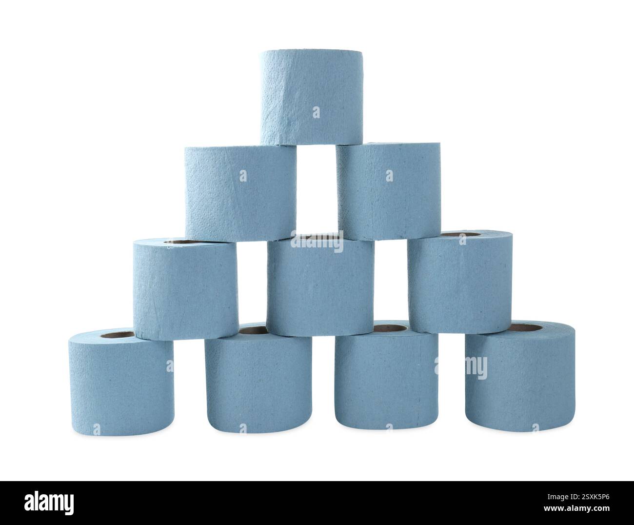 Stacked light blue toilet paper rolls isolated on white Stock Photo - Alamy