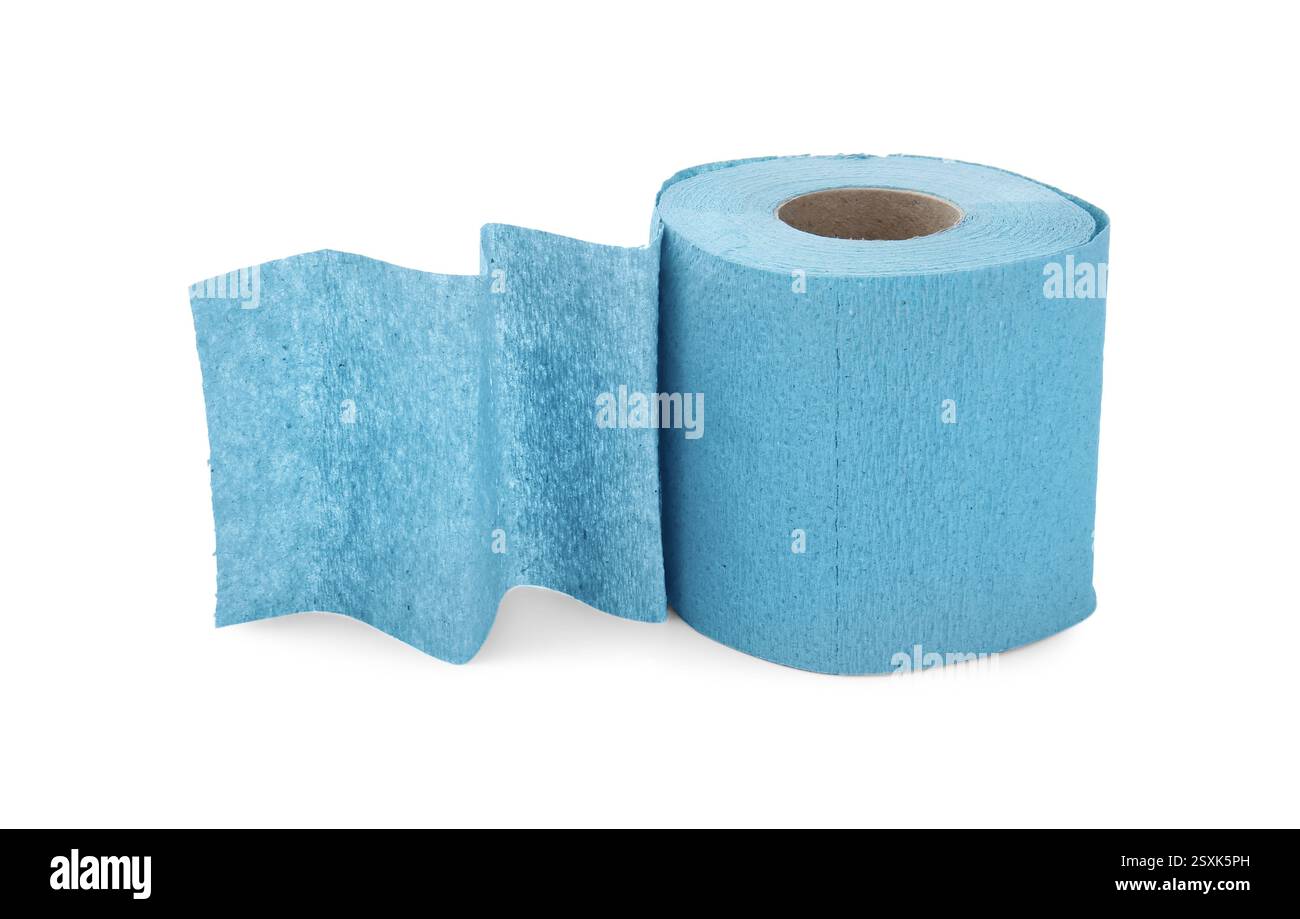 Light blue toilet paper roll isolated on white Stock Photo - Alamy