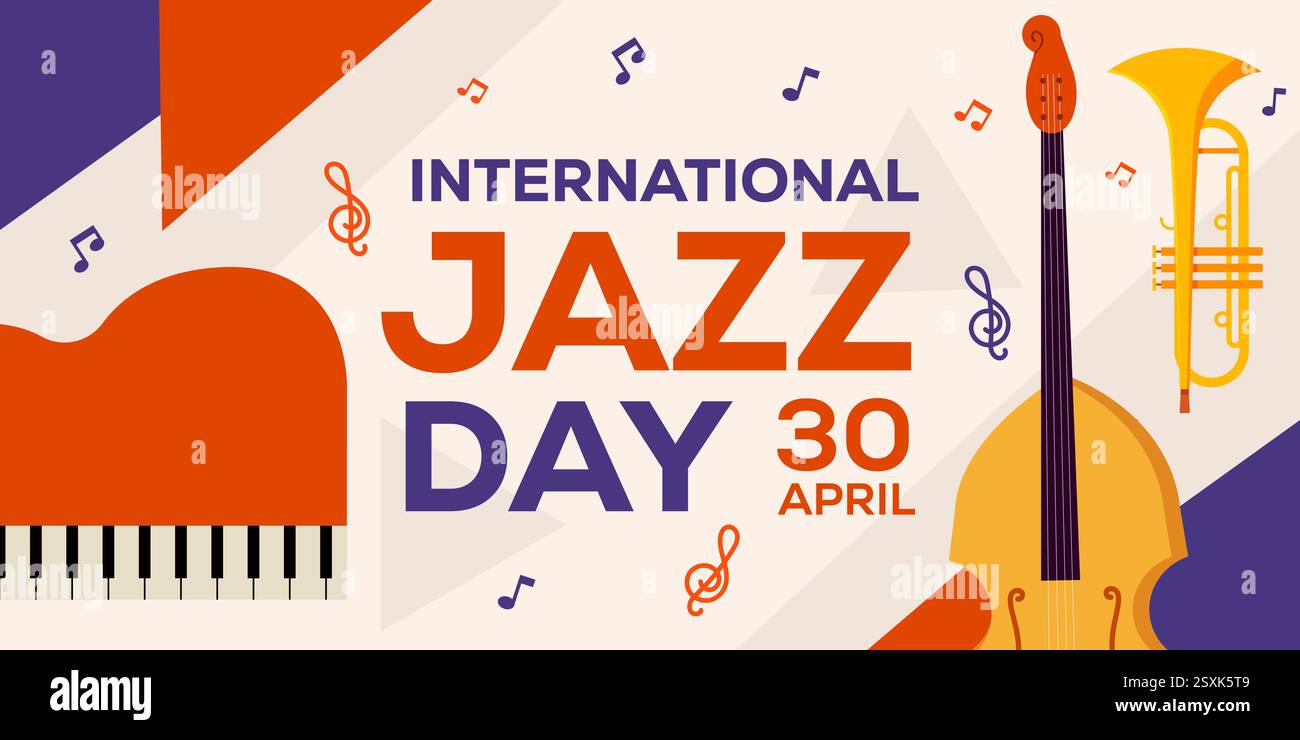international jazz day horizontal banner illustration in flat design ...