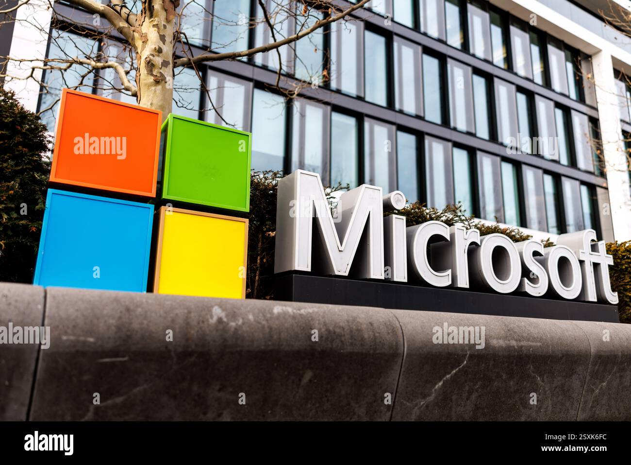 Munich, Germany. 24th Feb, 2025. The Microsoft logo and lettering can ...