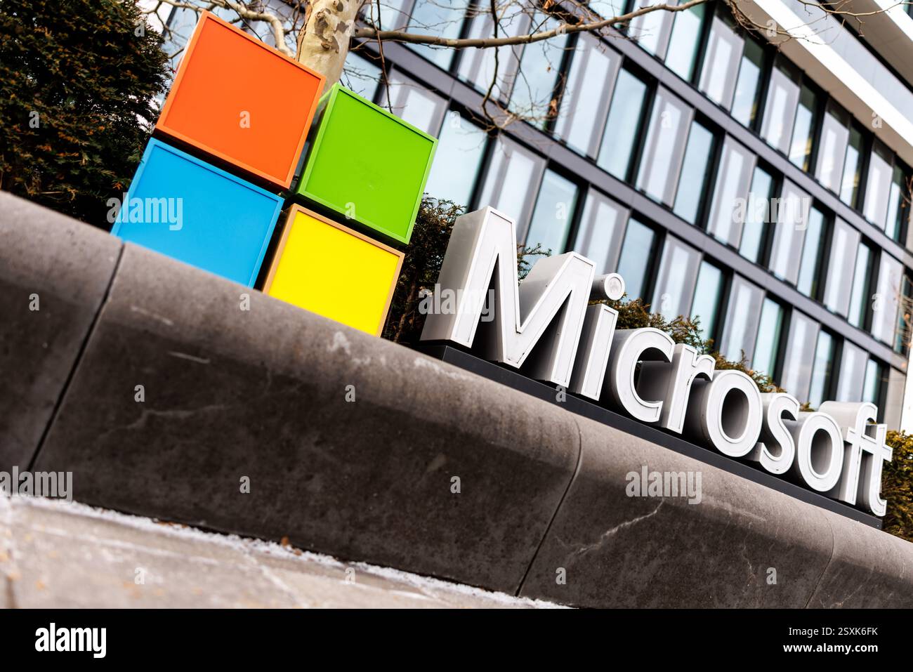 Munich, Germany. 24th Feb, 2025. The Microsoft logo and lettering can ...