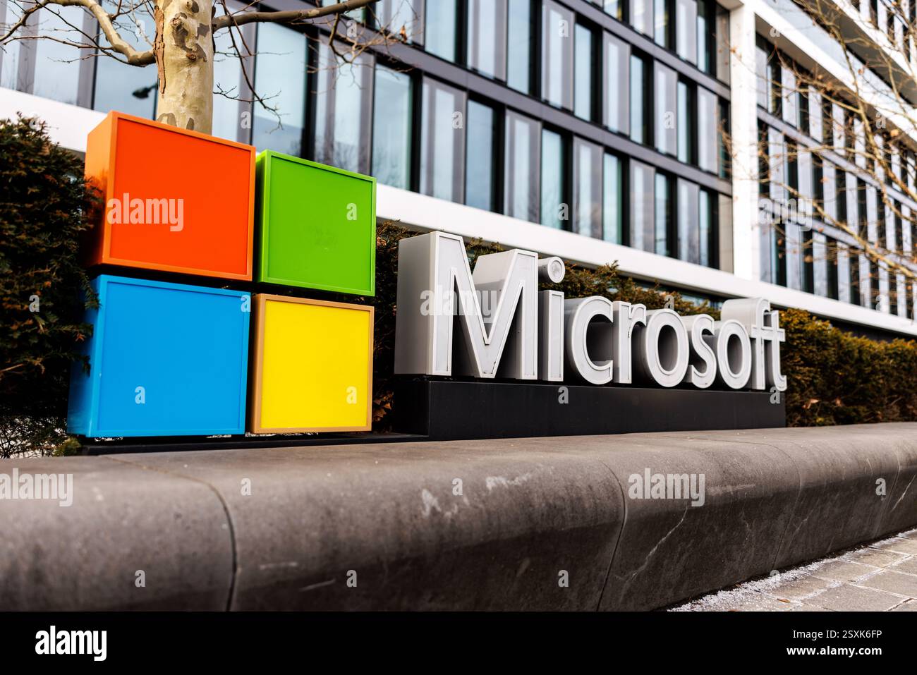 Munich, Germany. 24th Feb, 2025. The Microsoft logo and lettering can ...